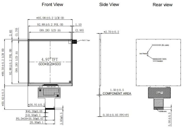 5.0inch 600X600 IPS Highlight Square LCD Display with Mipi Interface