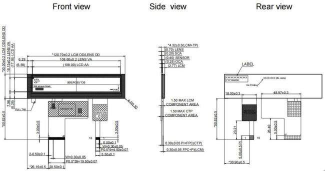 4.3inch 800X130 Bar Type LCD with CTP and Oca Bonding