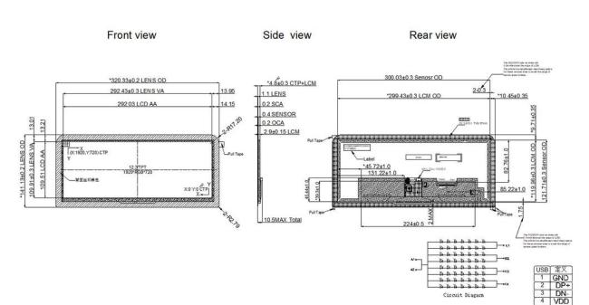 12.3 Inch 1920 *720 IPS Bar Type TFT LCD with Pcap &amp; Optical Bonding