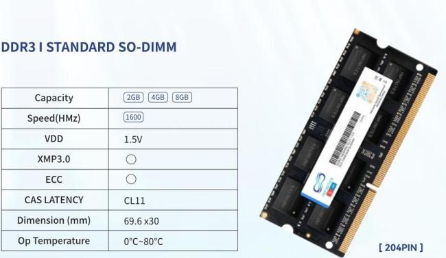 DDR3 204pin 4GB 1600MHz SODIMM PC-12800 1.35V Non Ecc Gen 3 Memory Consumer Garde Memory Module