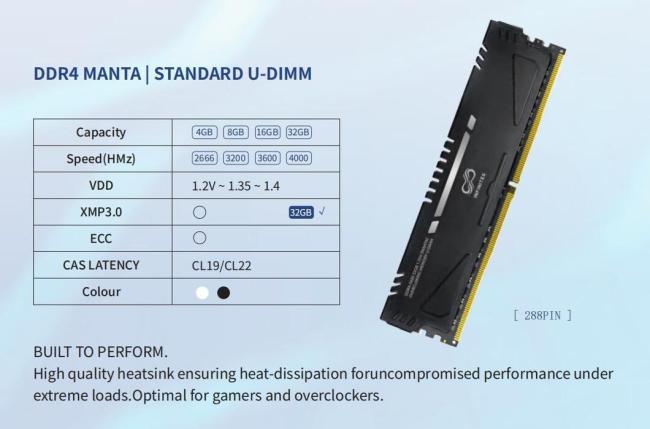 DDR4 Manta Standard U-DIMM 16GB 3200MHz Udimm PC-25600 1.25V Non Ecc Gen 4 Memory Consumer Garde Memory
