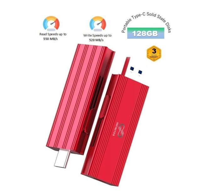 Infinites Portable Type-C Solid State Disks Sk USB 3.2 Flash Drive Provides a Read Speed of up to 550MB/S and a Write Speed of 520MB/S 128GB SSD