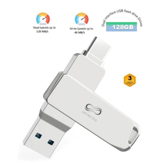 Infinites OEM Dual Interface USB Drive USB C+USB3.2 Equipped with USB C/Type-C Interface and USB a/USB 3.2 High-Speed Interfac 256GB