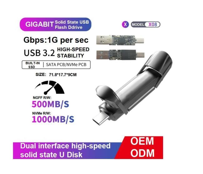 OEM Portable Type-C Solid State Disks Sk USB 3.2 Flash Drive Provides a Read Speed of up to 550MB/S and a Write Speed of 1000MB/S 128GB SATA and Nvme