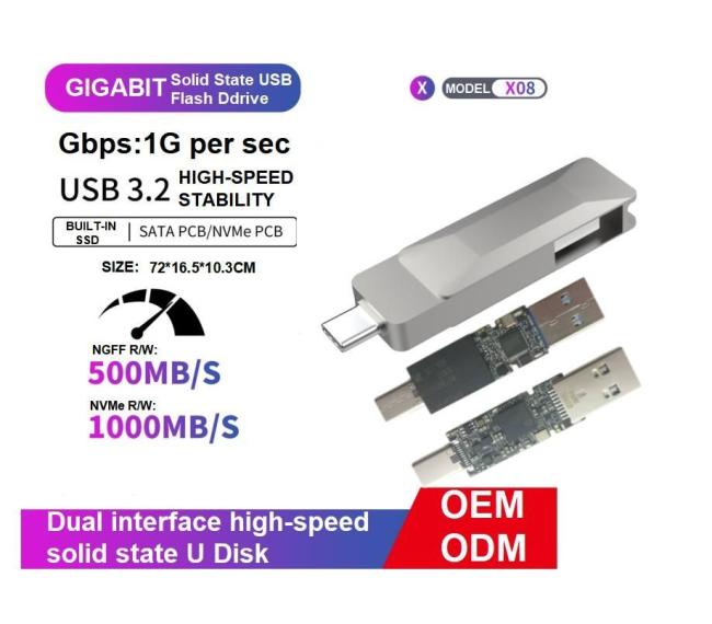 OEM X06 Portable Type-C Solid State Disks USB 3.2 Flash Drive Provides a Read Speed of up to 550MB/S and a Write Speed of 1000MB/S 1tb SATA and Nvme Interface