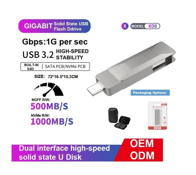 Bulk X07 Portable Type-C Solid State Disks USB 3.2 Flash Drive Provides a Read Speed of up to 550MB/S and a Write Speed of 1000MB/S 1tb SATA and Nvme Interface