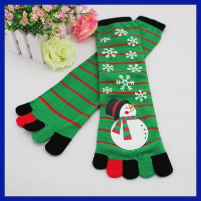 China Wholesale custom christmas snowman design five toes knee high tube socks for sale