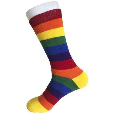 China Colorful rainbow design mid calf cotton socks for women for sale