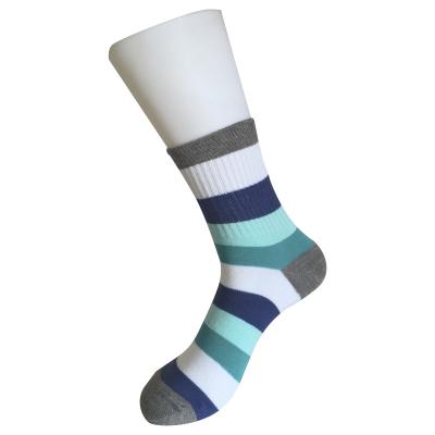 China Mid Calf  Flat Knitted Thick Striped Cotton Dress Socks for sale
