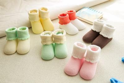 China Top quality custom plain color double cuff cotton baby socks for sale