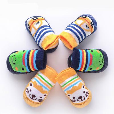China Colorful hot selling custom PU anti slip sole baby cotton socks shoes bootie for sale