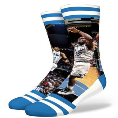 China Custom dye sublimation full printed OEM knitted mid calf tube cotton socks for sale