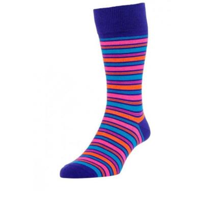 China Colorful fashionable custom striped design knitted mid calf cotton socks for men for sale
