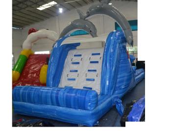 中国 膨脹可能な水公園のスリップおよびスライド青いポリ塩化ビニール水スライドのジャンパー 販売のため