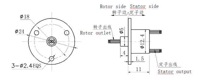 Technical drawing showing dimensions of the 12.4mm flange slip ring