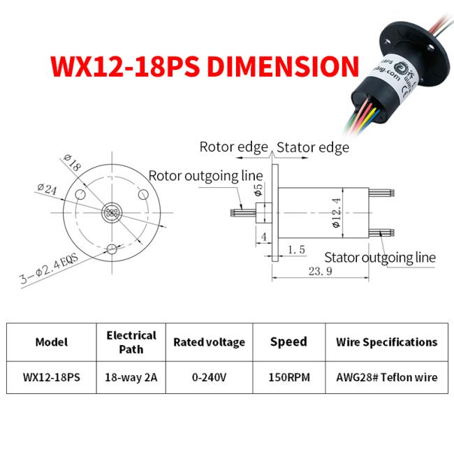 Detailed dimensional diagram of WX12-18PS slip ring