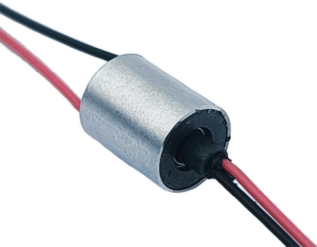 Side view of WX6.5-2P02 micro capsule slip ring showing wiring connections