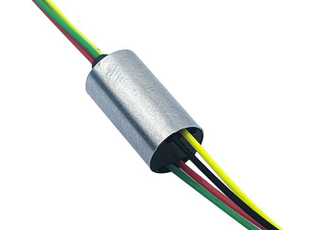 Side view of 4-way micro conductive slip ring showing wiring