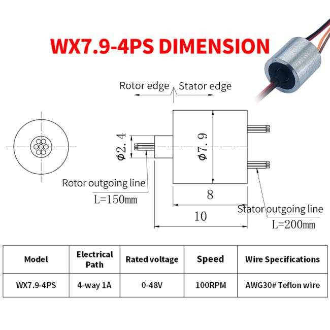 Technical drawing of 4-way micro conductive ring showing dimensions