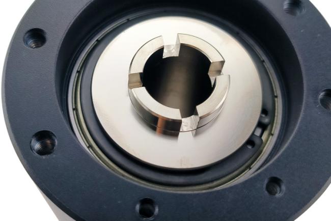 Top view of Q6P03 rotary gas joint showing multiple channel connections