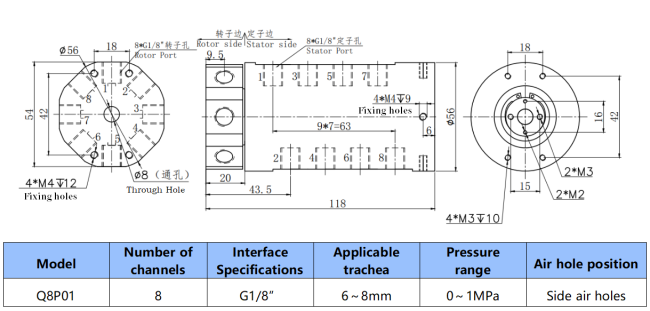 Q8P01 gas rotary joint dimensional diagram
