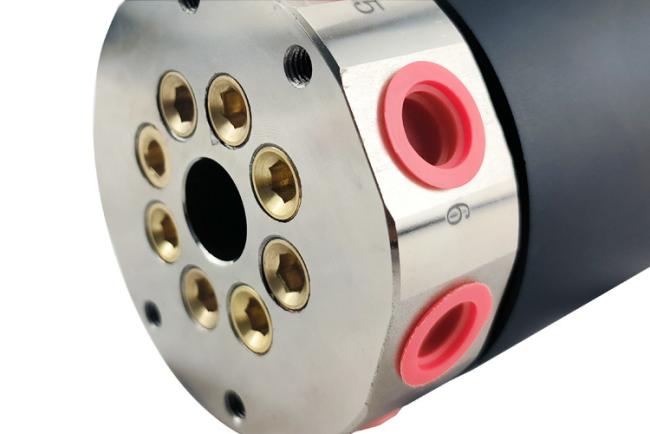 Side profile of Q8P03 gas path rotary slip ring demonstrating compact design