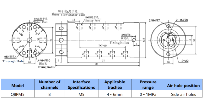 Q8PM5 pneumatic rotary joint dimensional diagram