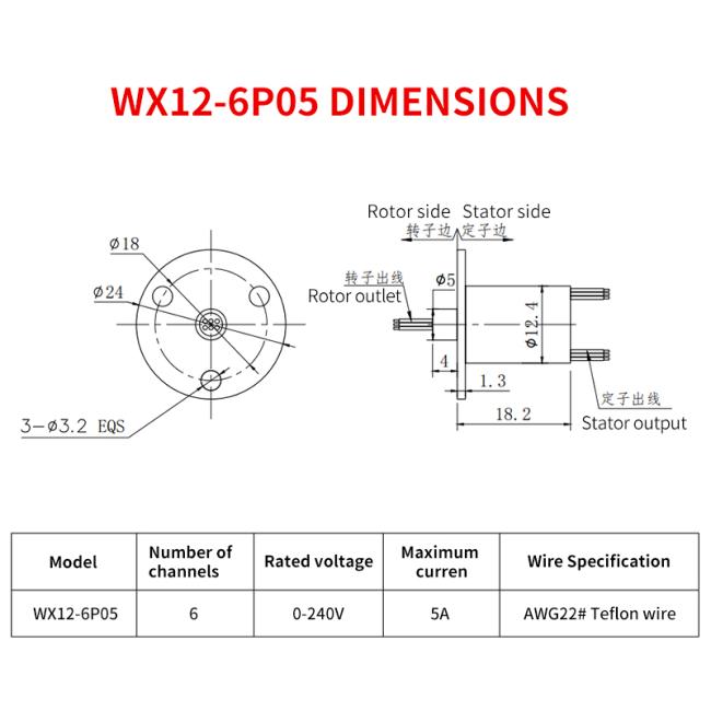 F-WX12-6P05 slip ring dimensions diagram