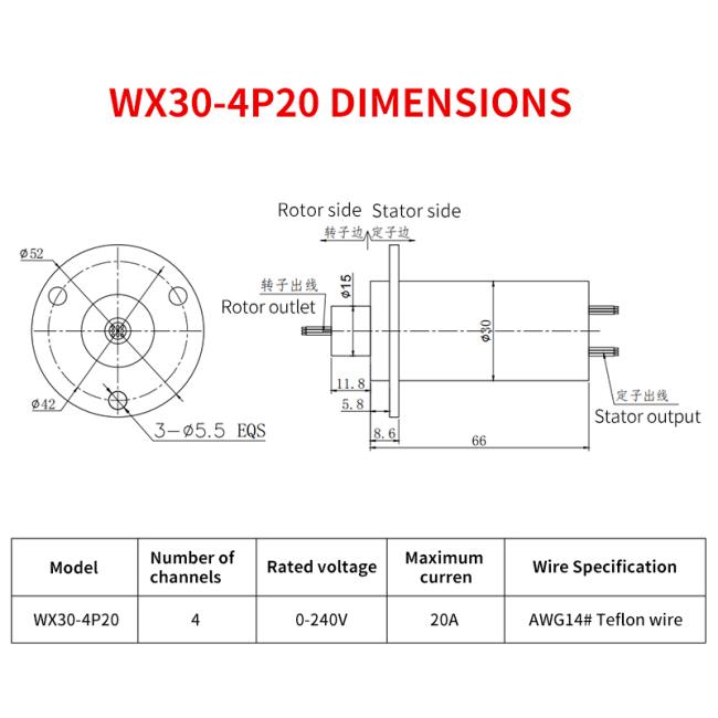 F-WX30-4P20 slip ring dimensions diagram