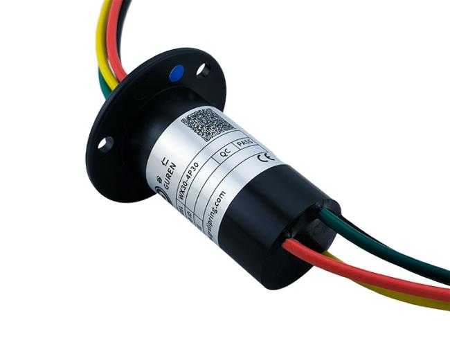 Side view of F-WX30-4P30 high-power cap-type conductive slip ring showing wiring connections