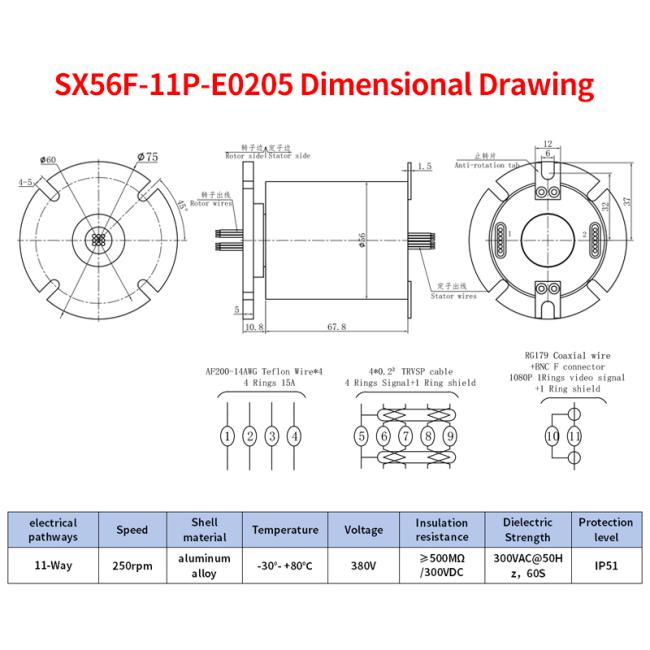 Detailed dimensions of high frequency hybrid slip ring