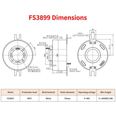 China IP65 Waterproof Electric Slip Ring Center Hole 38.1mm 250rpm Speed for sale