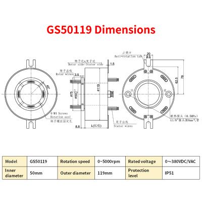 China 50mm Center Hole High Speed Slip Ring 5000rpm Wear Resistant Gold Plated for sale