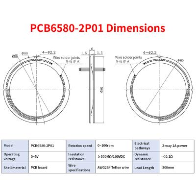 China 65mm Diameter Low Power PCB Slip Ring 5V 2 Channels 1A For Precision Rotating Parts for sale
