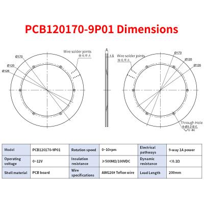 China 120mm Aperture Pancake Type PCB Slip Ring Rotary Slip Ring 9 Way 1A for sale