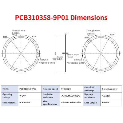 China Ultra Large Aperture 305mm PCB Slip Ring Rotary Joint 9 Way 1A 200RPM for sale