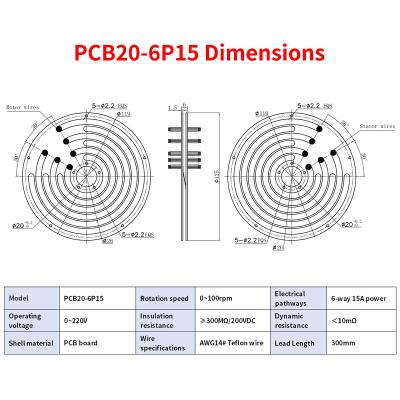 China 20mm Diameter Ultra Thin Conductive Slip Ring 6 Way 15A 100RPM for sale