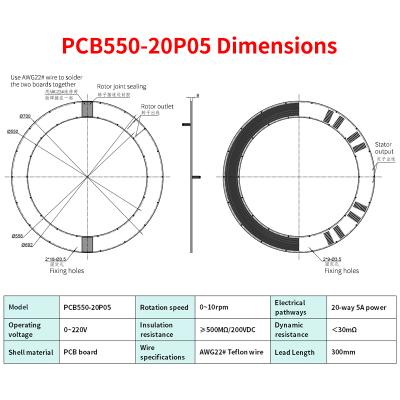 China 550mm Large Aperture PCB Pan Cake Slipring 20 Channel 5A 10rpm Low Speed Design for sale