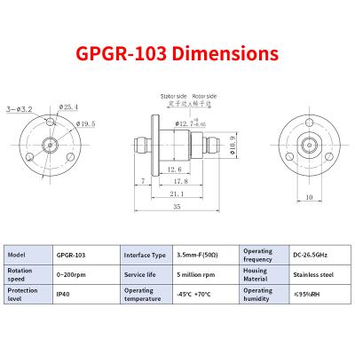 Cina 3.5mm-F Interfaccia segnale ad alta frequenza anello di scivolo all'acciaio inossidabile alloggiamento 200RPM in vendita