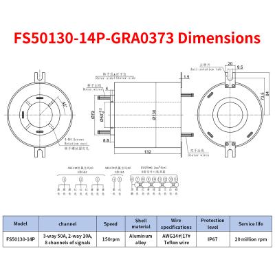 China Waterproof Signal Slip Ring with 50mm Inner Diameter 130mm Outer Diameter and 14 Channels for Industrial Applications for sale