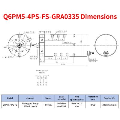 China Waterproof 6-way Pneumatic-Electric Slip Ring with Stainless Steel Housing and IP65 Protection for Low-Voltage Control at 50 RPM for sale