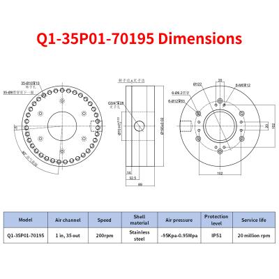 China 1 Inlet 35 Outlet Gas Rotary Union with 70mm Center Hole for Multi-Channel Pneumatic Distribution for sale