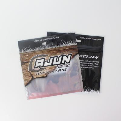 China Free sample clear window resealable soft plastic fishing lure/bait packaging bag with ziplock and hole for sale
