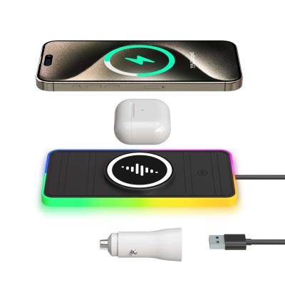 Cina Caricabatterie magnetiche senza fili con luce LED RGB Carica per telefoni Qi e auricolari - Potenza di 15W in vendita