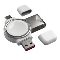 China Compact White Apple Watch Wireless Charger with USB-A/C Interface for sale