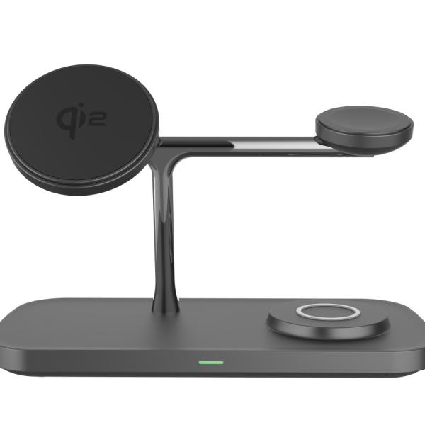 15W Qi 2 All in 1 Wireless Charging Station White/Black ABS Zinc Alloy Charger for Apple Samsung Watches