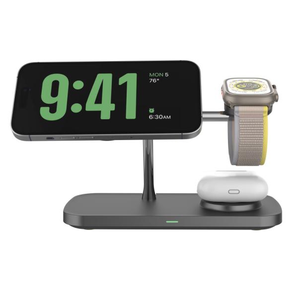 15W Qi 2 All in 1 Wireless Charging Station White/Black ABS Zinc Alloy Charger for Apple Samsung Watches