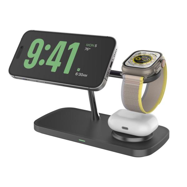 15W Qi 2 All in 1 Wireless Charging Station White/Black ABS Zinc Alloy Charger for Apple Samsung Watches