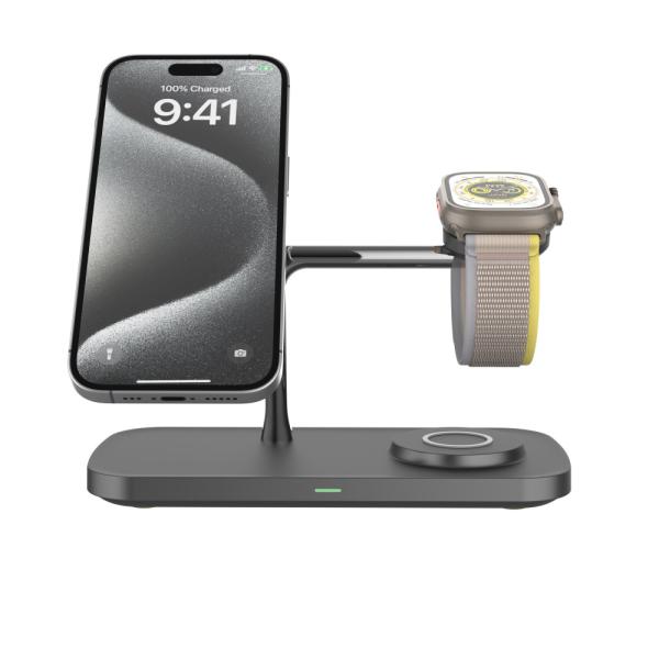 15W Qi 2 All in 1 Wireless Charging Station White/Black ABS Zinc Alloy Charger for Apple Samsung Watches