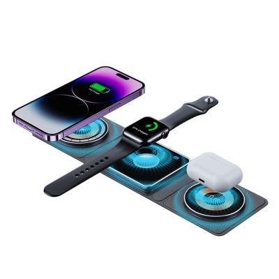 China Cargador inalámbrico plegable 3 diseño de doble para Airpods de teléfonos inteligentes Qi e iWatch en venta